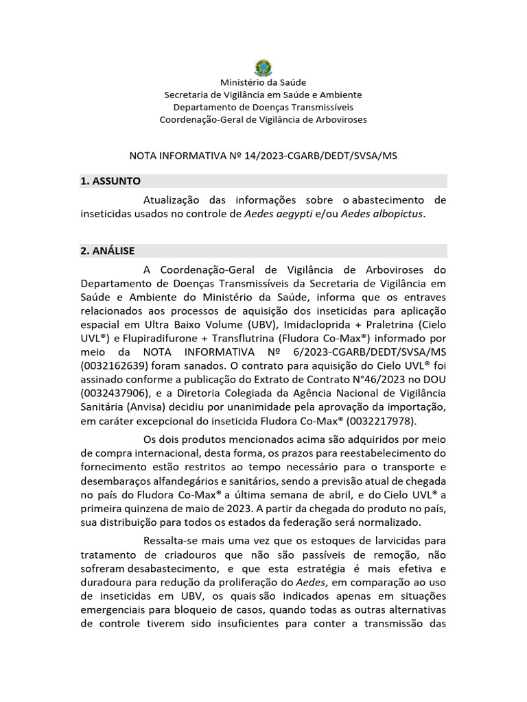 Fludora CoMax - NOTA TÉCNICA 14-2023-CGARB-DEDT-SVSA-MS | PDF