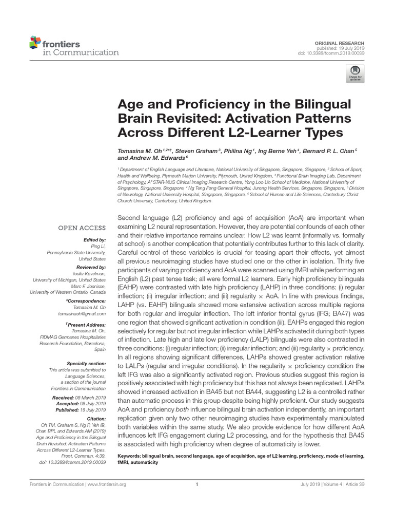 Age and Proficiency in The Bilingual Brain Revisited: Activation ...