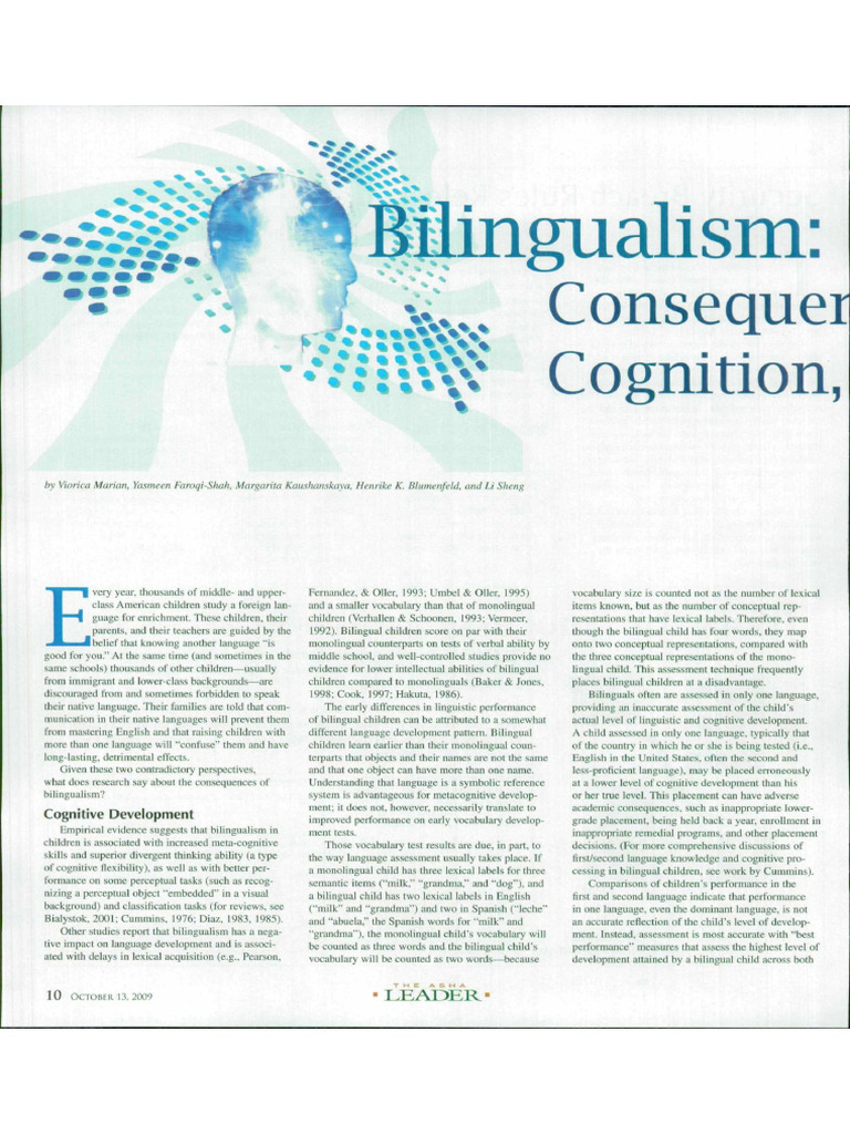 Bilingualism Consequences For Language: Cognition, Development and The Brain | PDF
