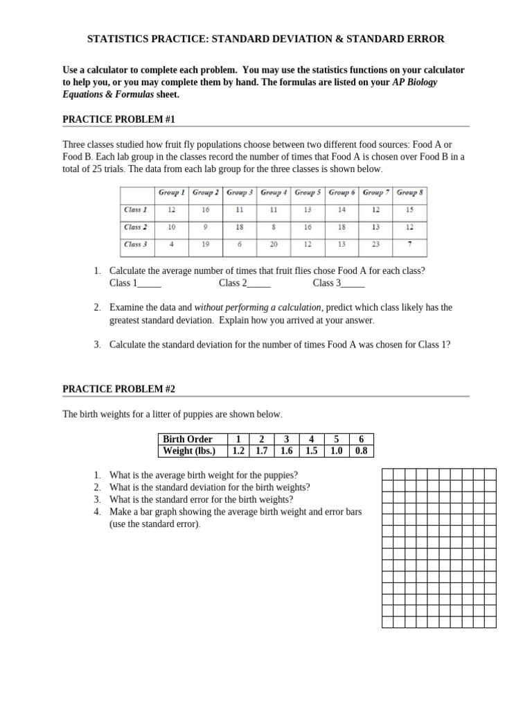 Statistics Practice Standard Deviation Error Pdf