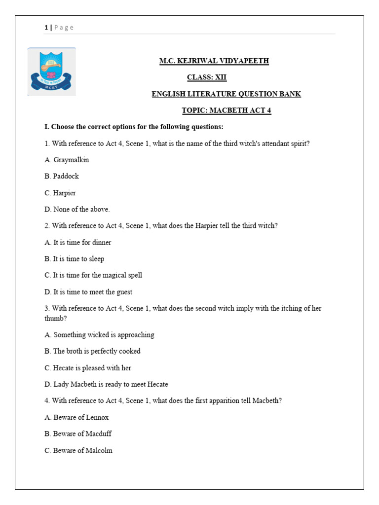 Macbeth Act 4 - Question Bank | PDF | Macbeth