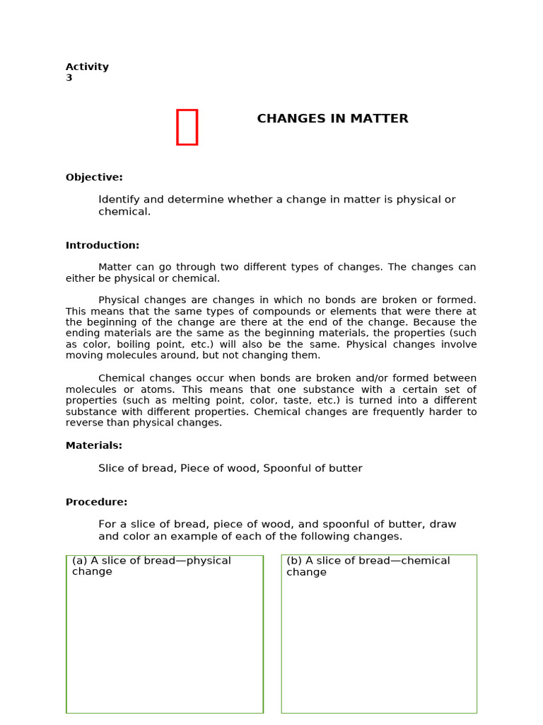 Activity 3 Physical and Chemical Changes | PDF