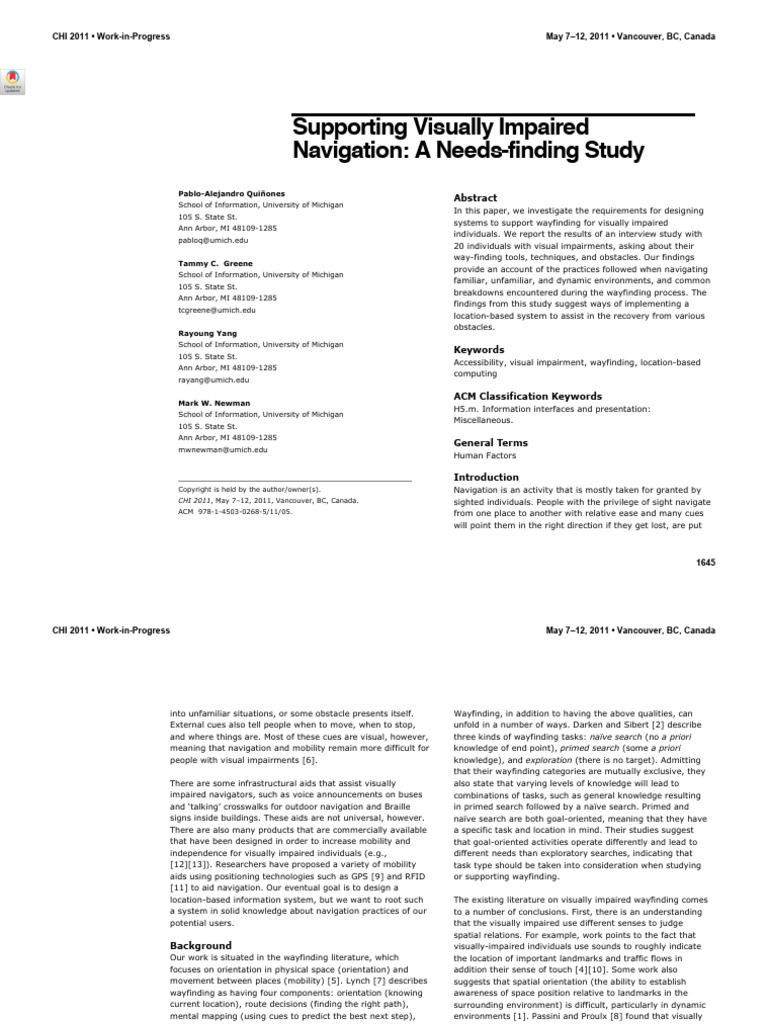 Supporting Visually Impaired Navigation: A Needs-Finding Study | PDF