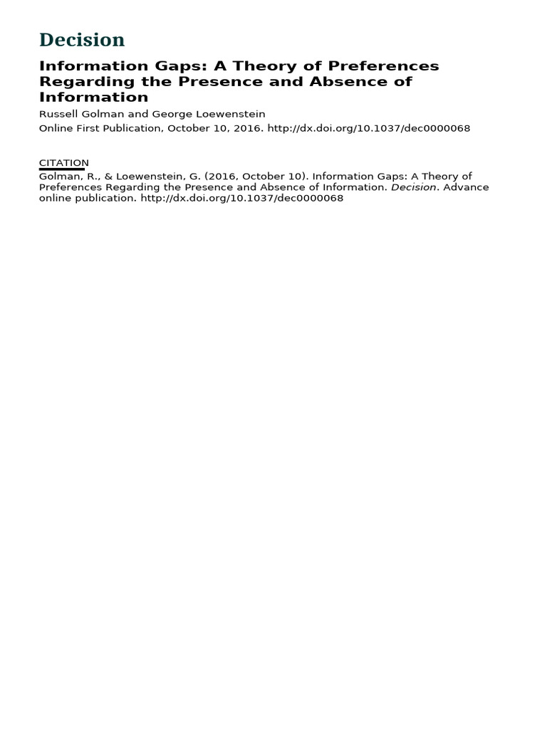 Info Gap Theory | PDF