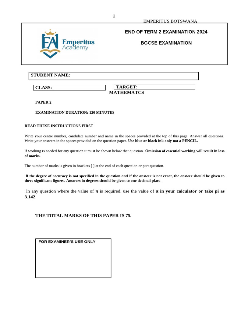 Maths PP2 End of Term 2 | PDF