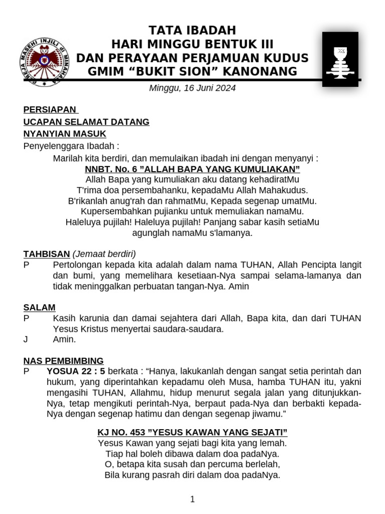 Tata Ibadah Bentuk III GMIM | PDF