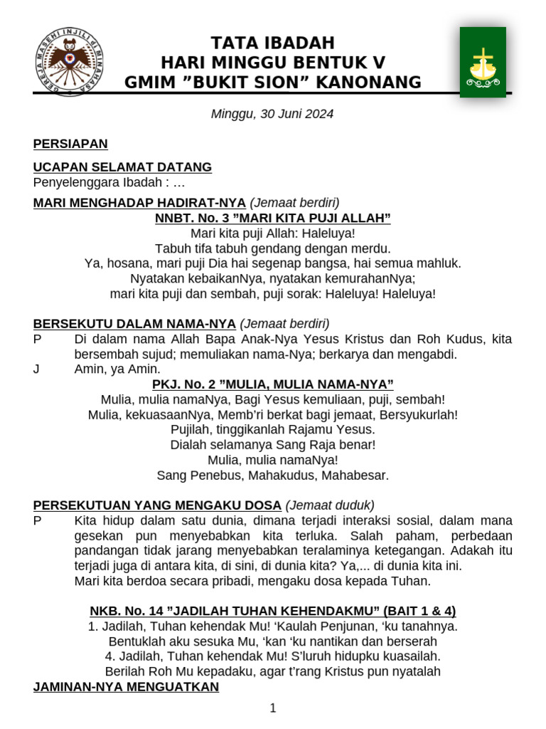 Tata Ibadah Bentuk V GMIM | PDF