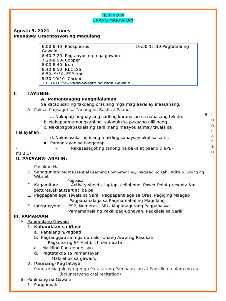 LP - 2024 - QUARTER 1 - FILIPINO 6 Pangngalan Panghalipagosto12 15 | PDF