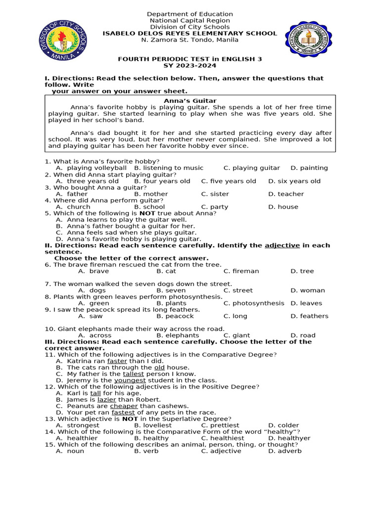 2024-4th Periodical Test - English | PDF
