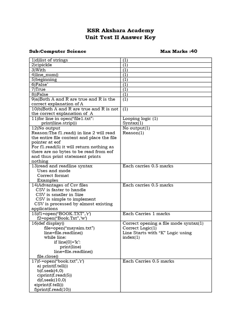 Xii M Cs Ans Key | PDF