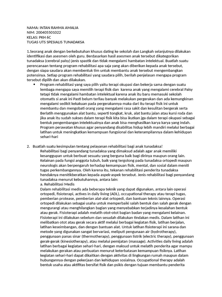 Uts Spesialis Tunakda - Intan Rahma Amalia - 200405501022 - PKH 6C | PDF