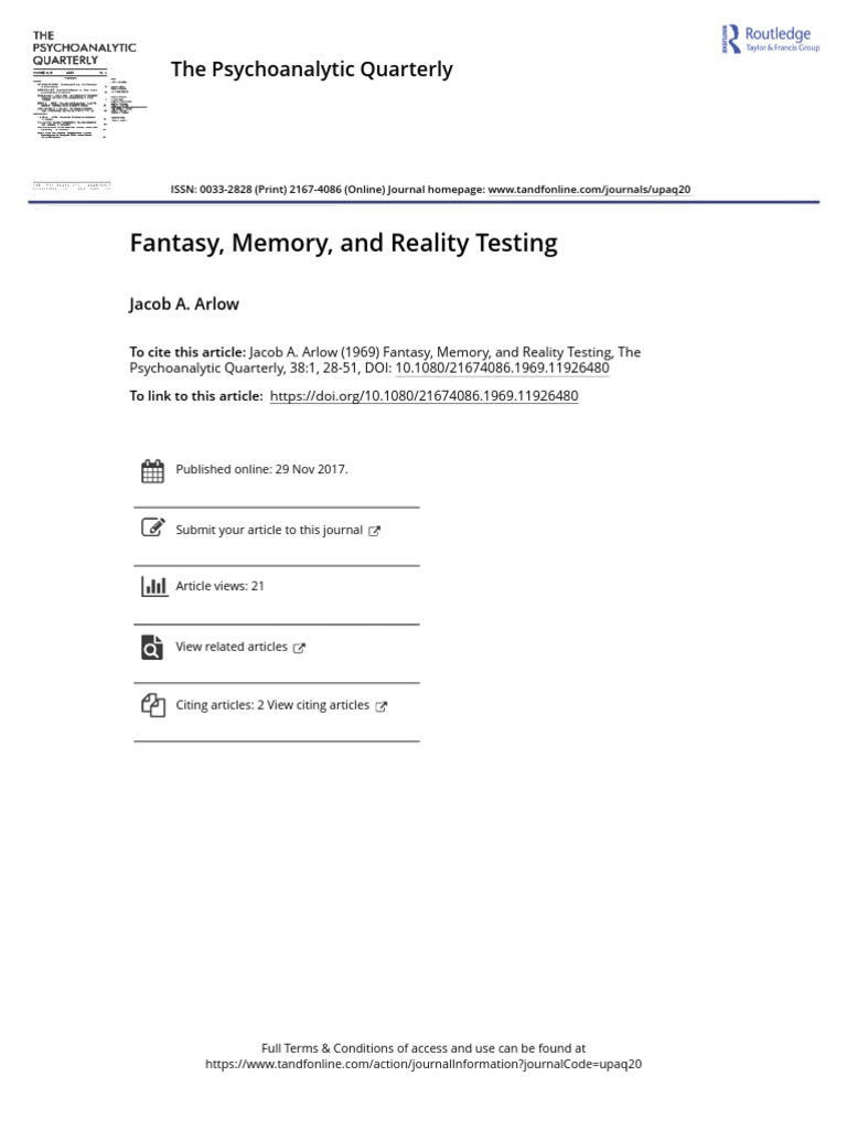 Fantasy, Memory, Reality Testing | PDF | Unconscious Mind | Id