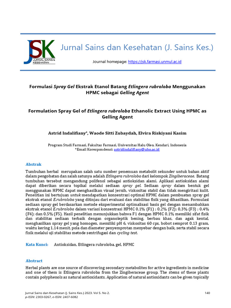 Jurnal Sains Dan Kesehatan (J. Sains Kes.) : Journal Homepage | PDF