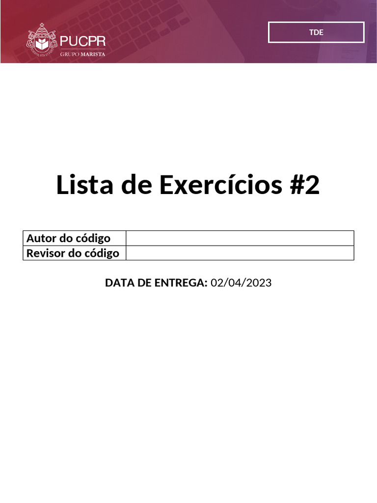 TDE - Lista de Exercícios #2-1 | PDF