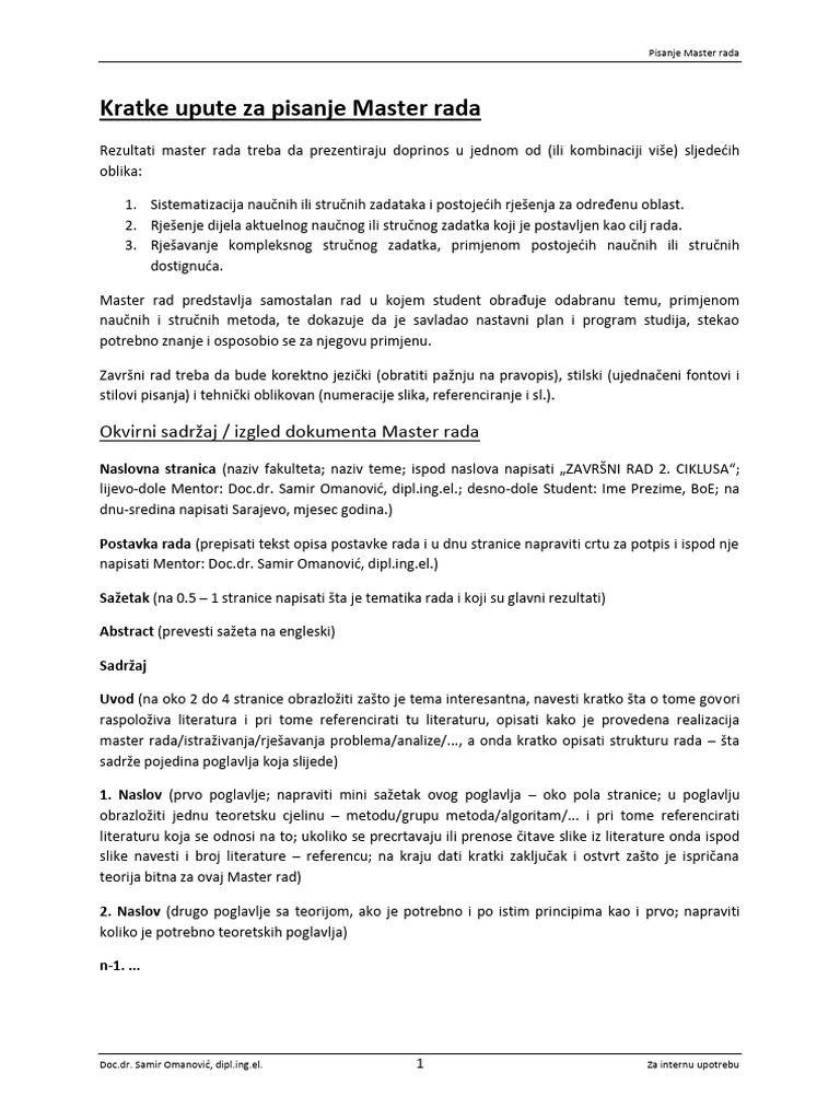 Upute Za Pisanje Master Rada | PDF