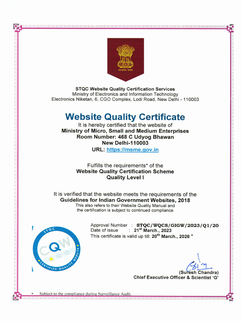 Website Quality Certificate | PDF