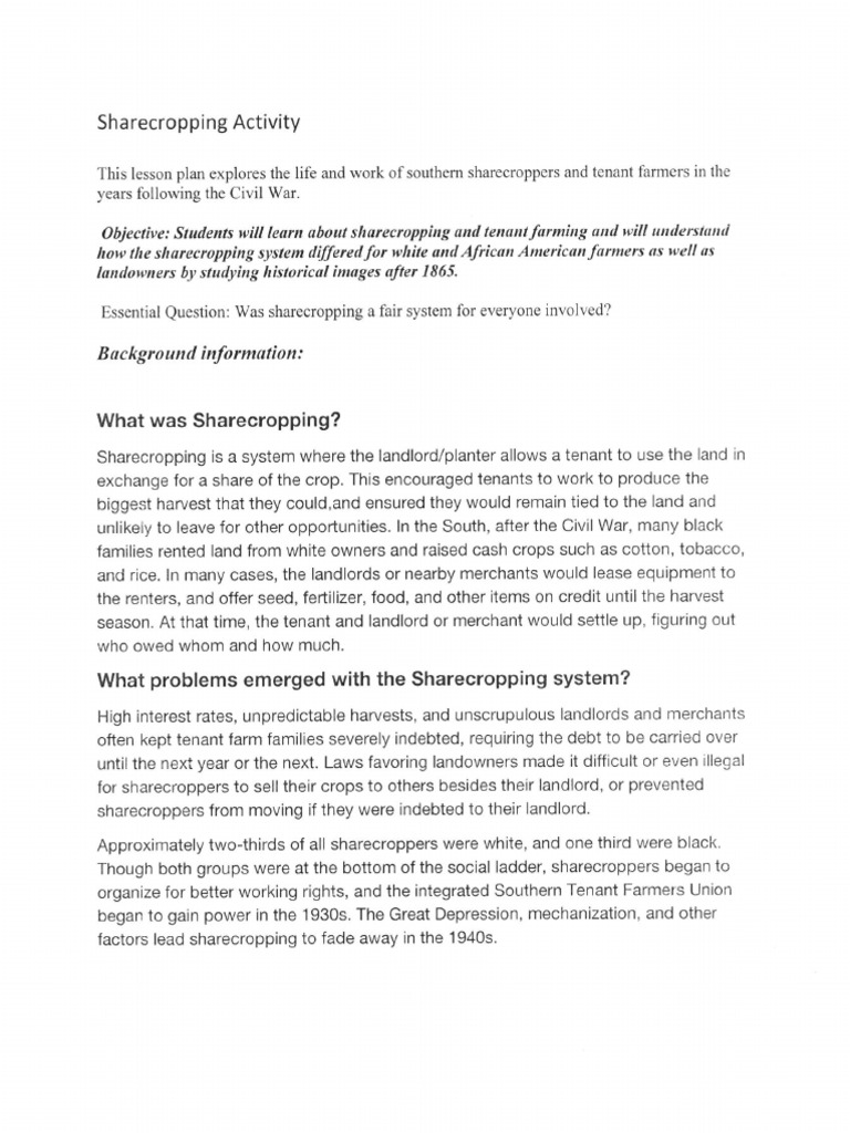Sharecropping Assignment | PDF