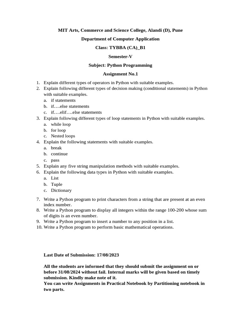 Assignment No.1 Python TYBBA (CA) - B1 1 | PDF