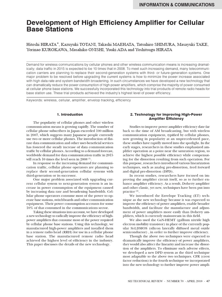 Development of High Efficiency Amplifier For Cellular Base Stations ...
