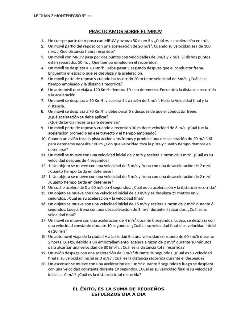 Practicamos Sobre El Mruv | PDF