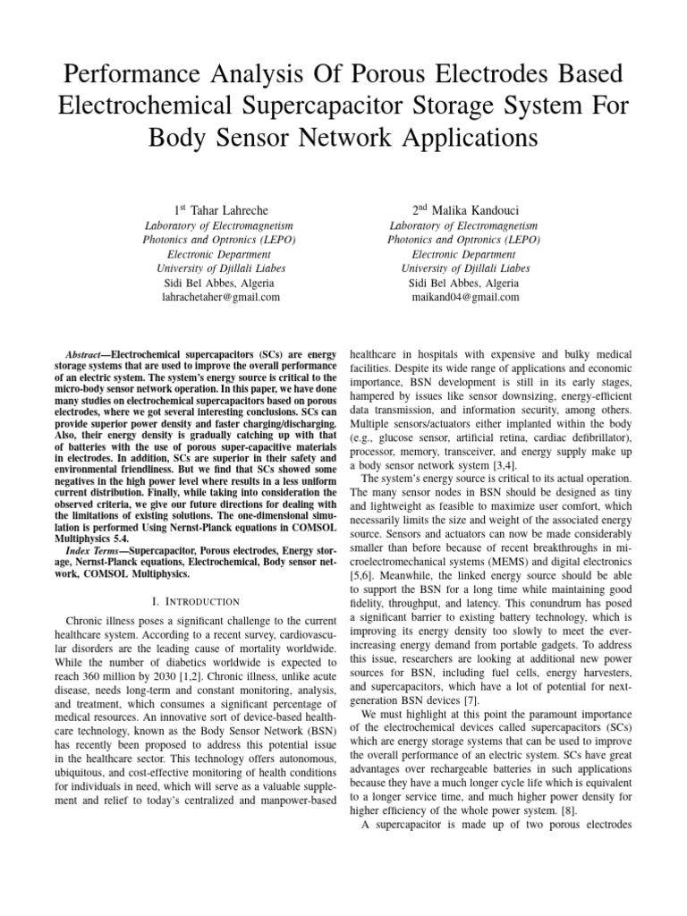 Performance Analysis of Porous Electrodes Based Electrochemical Supercapacitor Storage System ...