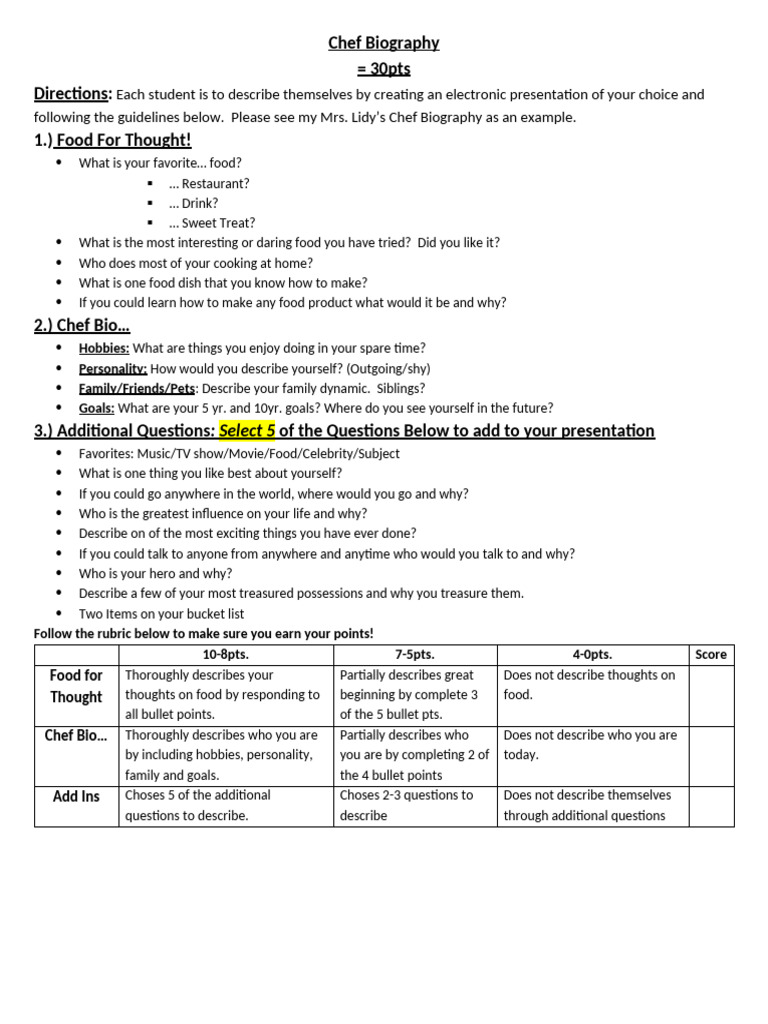 Chef Biography | PDF