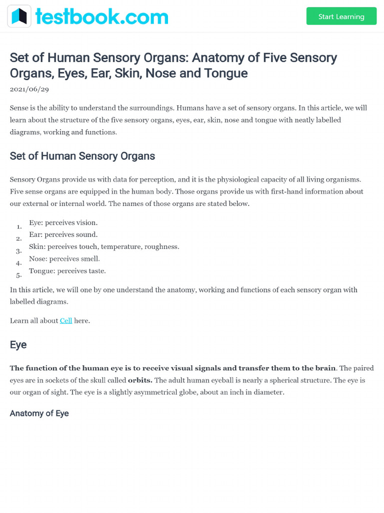 Biology Sensory Organs 5e7f4d53 | PDF