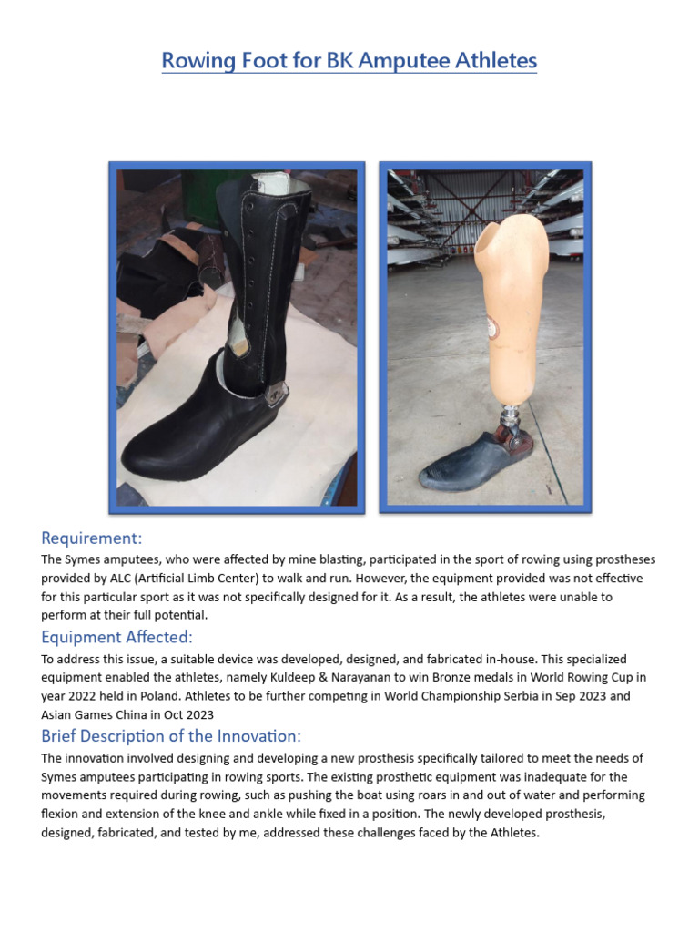 Rowing Foot For BK Amputee Athletes | PDF