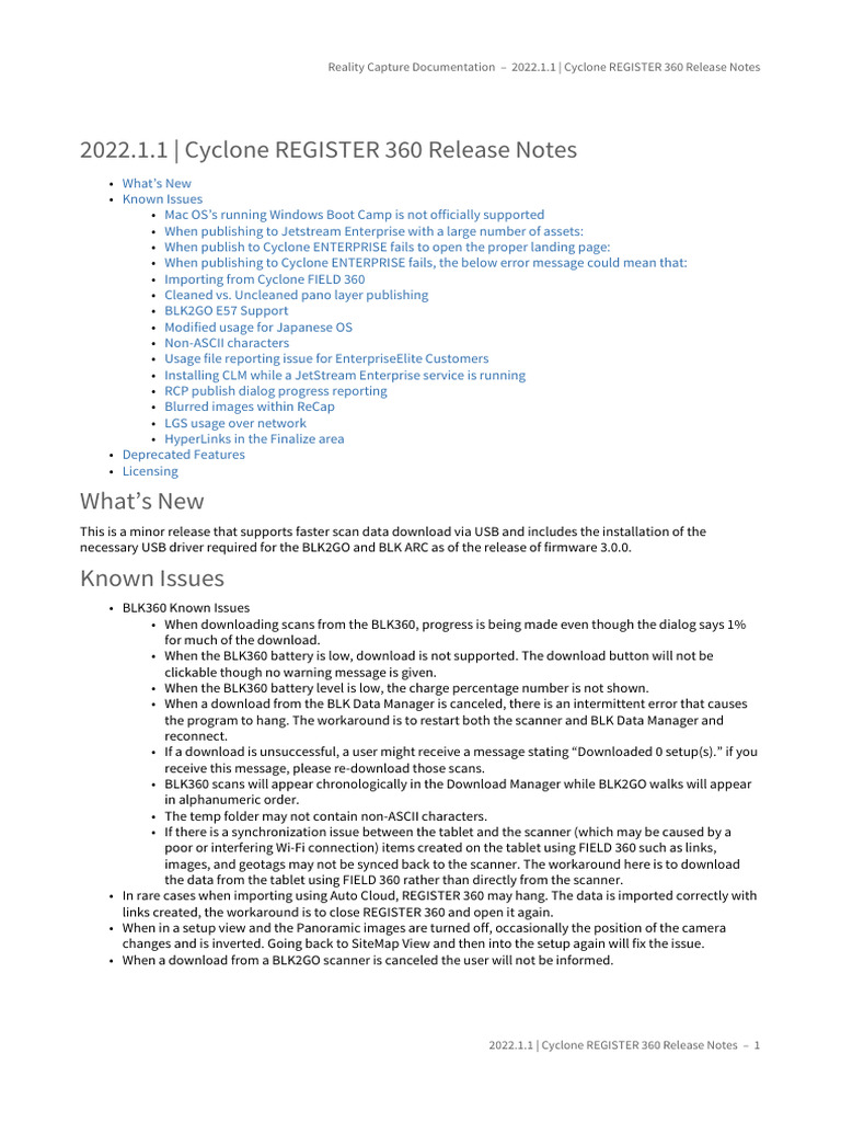 Leica Cyclone REGISTER 360 Release Notes 2022.1.1 - 11092022 | PDF