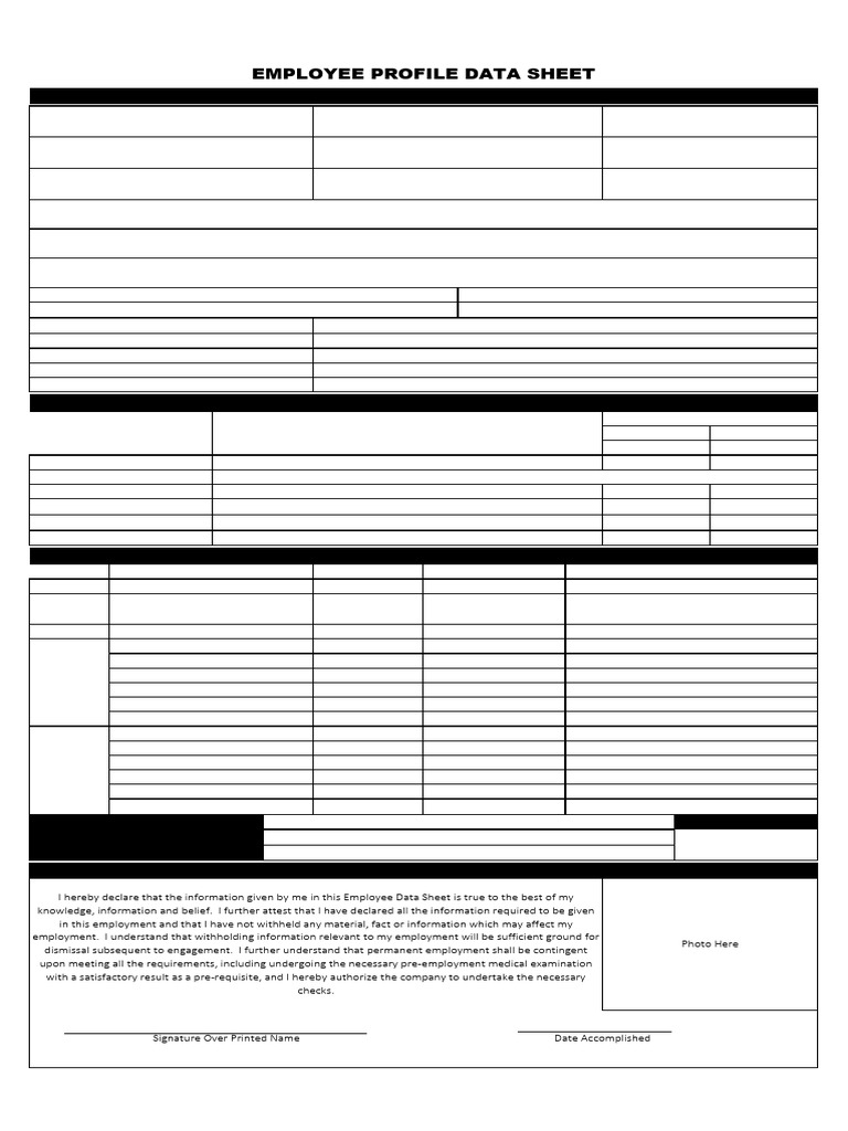 Employee Profile Data Sheet | PDF