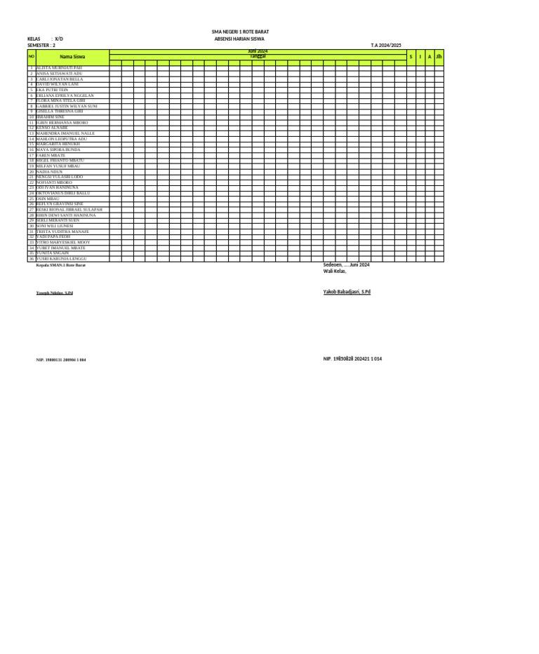 Contoh ABSEN SISWA 2024 | PDF