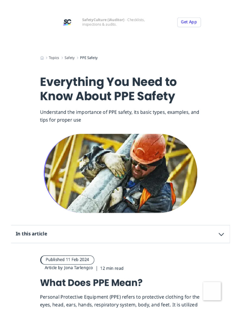 Personal Protective Equipment (PPE) Safety - SafetyCulture | PDF