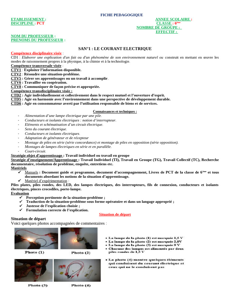 Fiche P 6ème SA 1à 6-1 | PDF