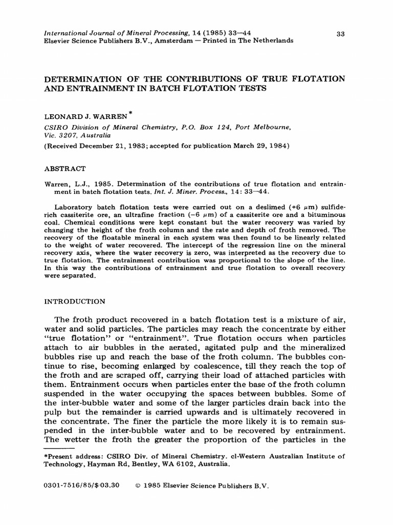 DETERMINATION OF THE CONTRIBUTIONS OF TRUE FLOTATION - Done | PDF