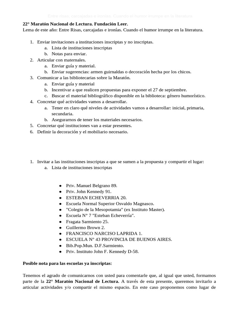 22° Maratón Nacional de Lectura | PDF