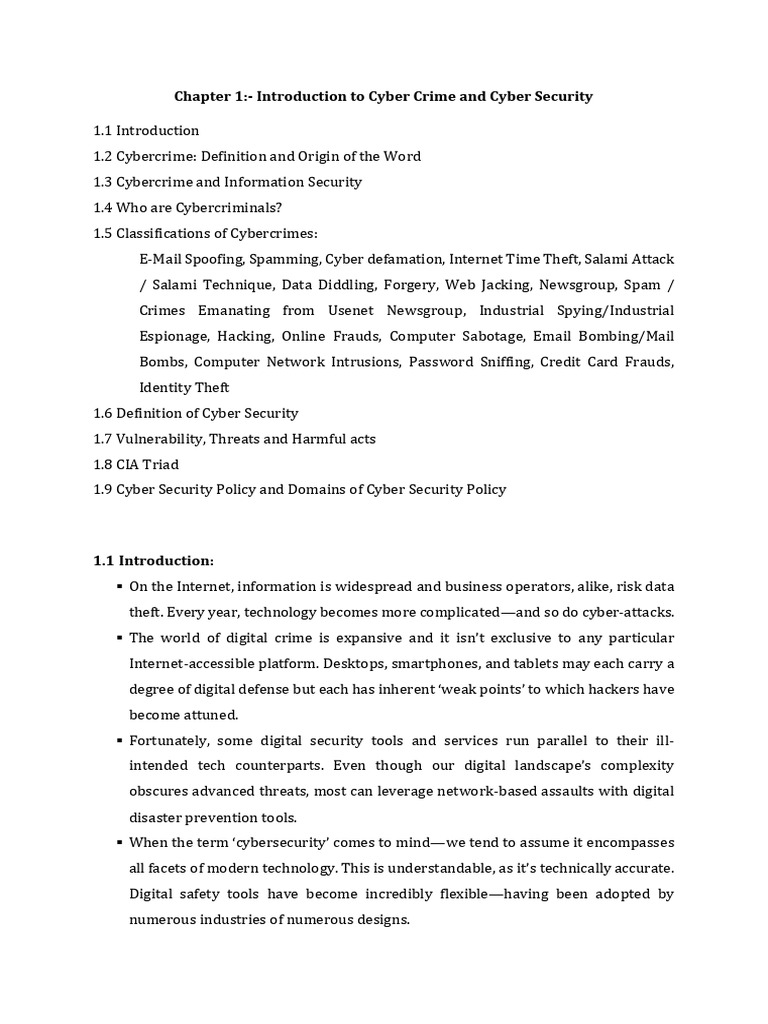 Unit I- Introduction to Cyber Crime and Security | PDF