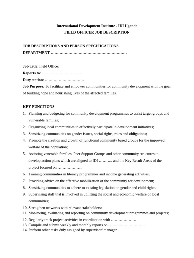 Field Officer Job Description | PDF