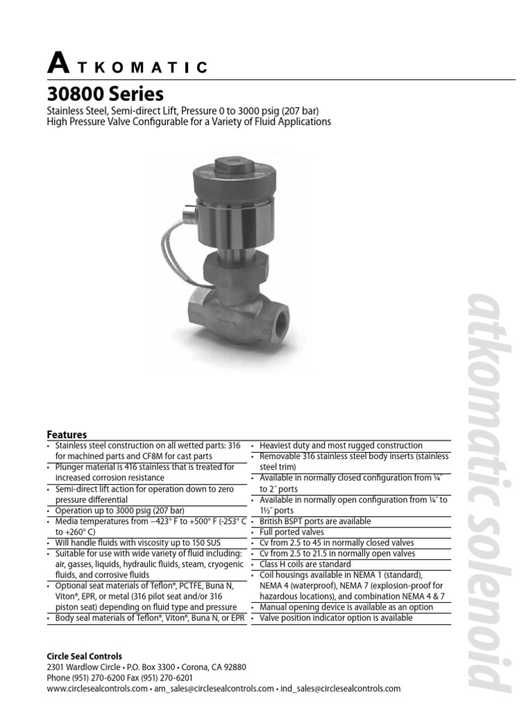 Series Atkomatic Solenoid Valve Datasheet | PDF