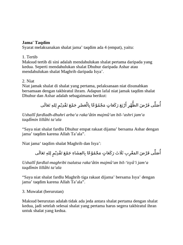 Niat dan Tata Cara Sholat Jamak | PDF