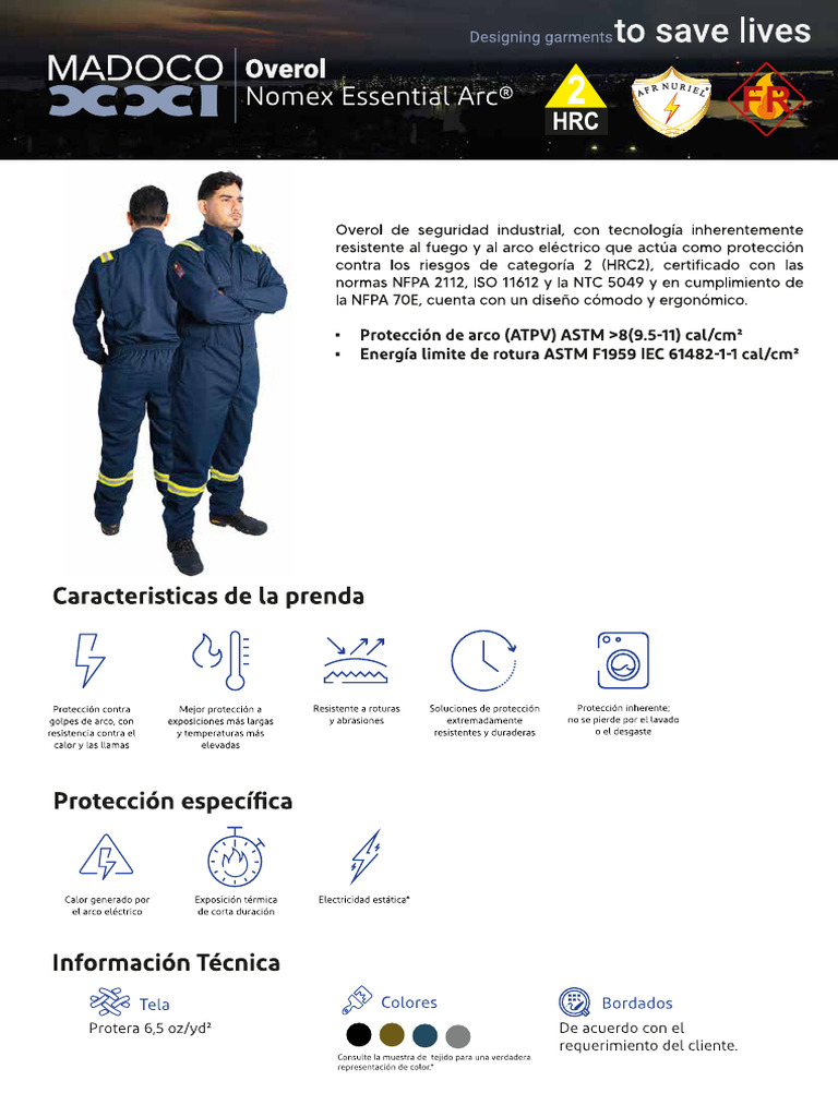Ficha Tecnica Madoco Overol Nomex Protera 6,5 Oz (Hrc2) (Azul Navy ...