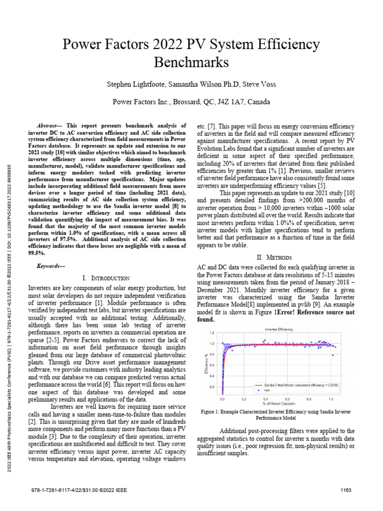2022 - Power - Factors - 2022 - PV - System - Efficiency - Benchmarks | PDF