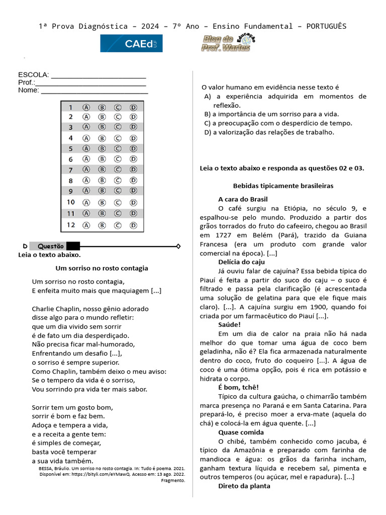 1 P.D - 2024 - Port - 7° Ano - E.F - BPW | PDF