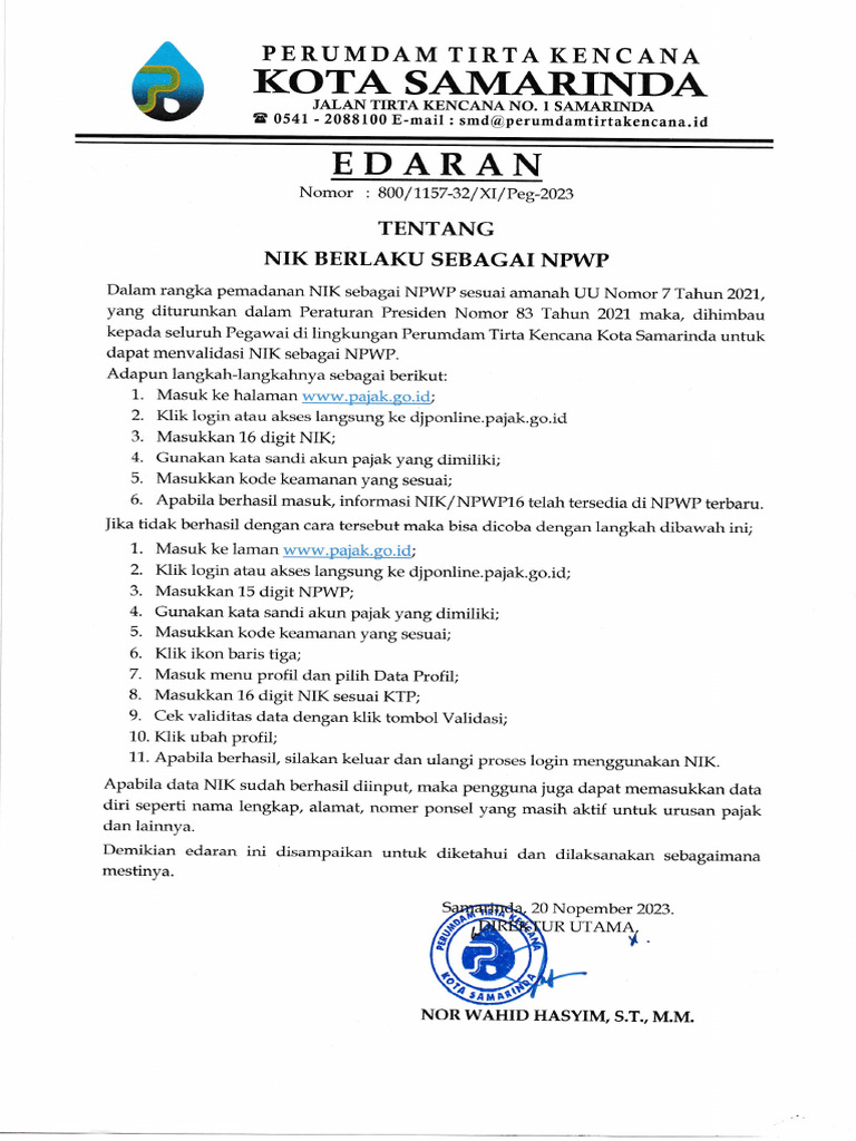 Edaran Tentang Nik Berlaku Sebagai NPWP | PDF