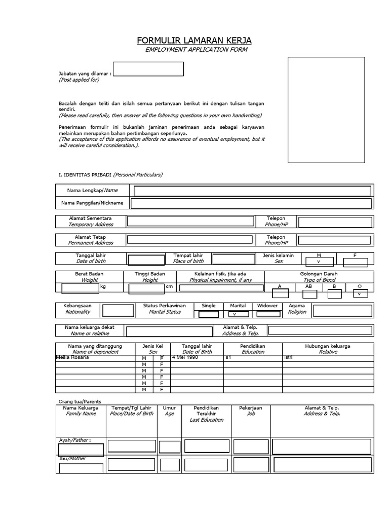 Form Karyawan Baru | PDF