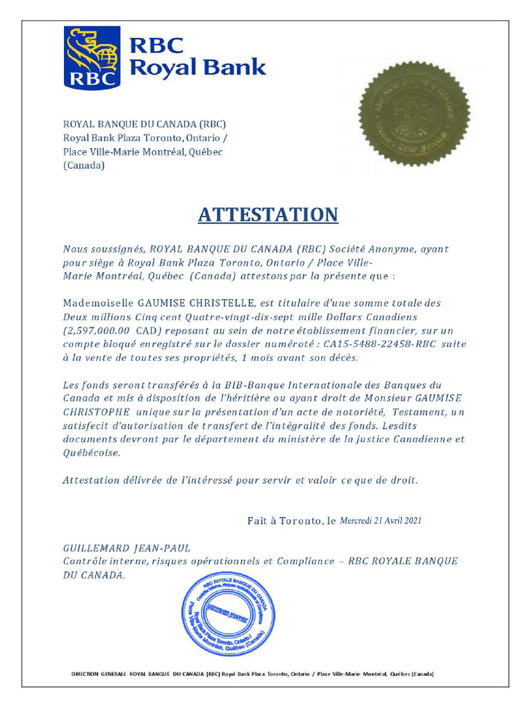 RBC ROYAL BANQUE DU CANADA - ATTESTATION - Page-0001 | PDF