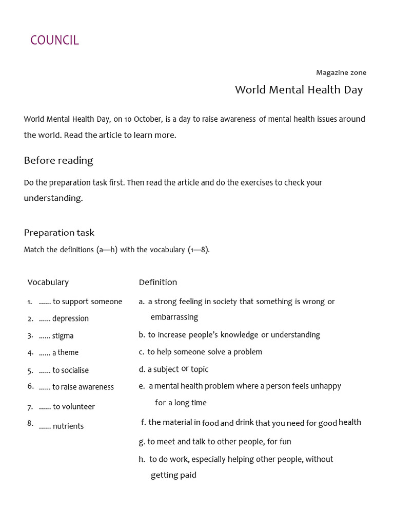 Learnenglish Teens Magazine Zone World Mental Health Day - 0 | PDF