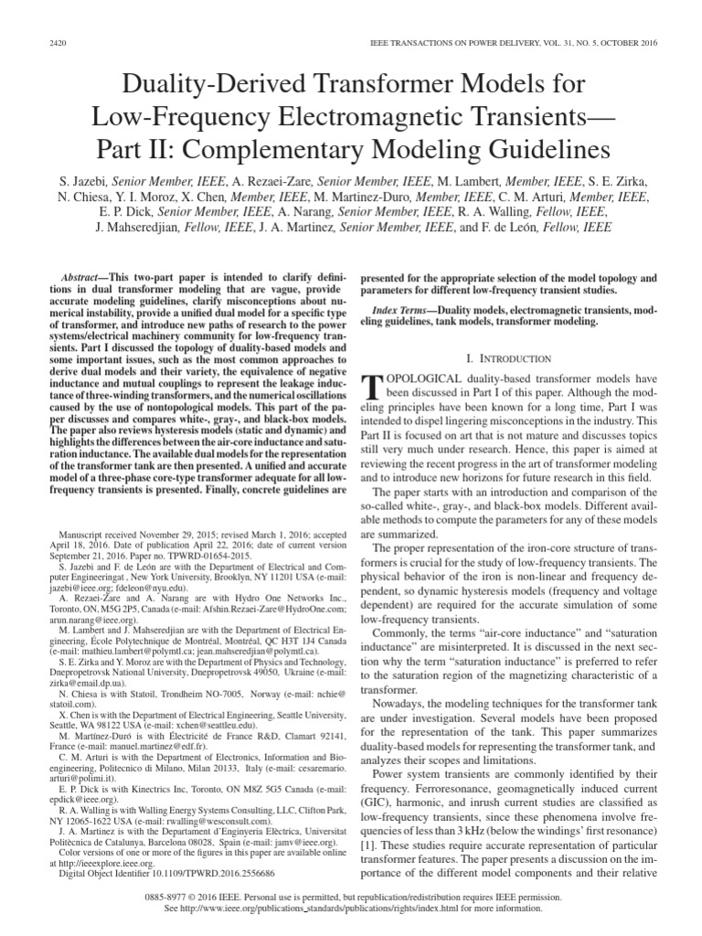 Sergey E. Zirka 2016 Duality-Derived Transformer Models For Low-Frequency Electromagnetic ...