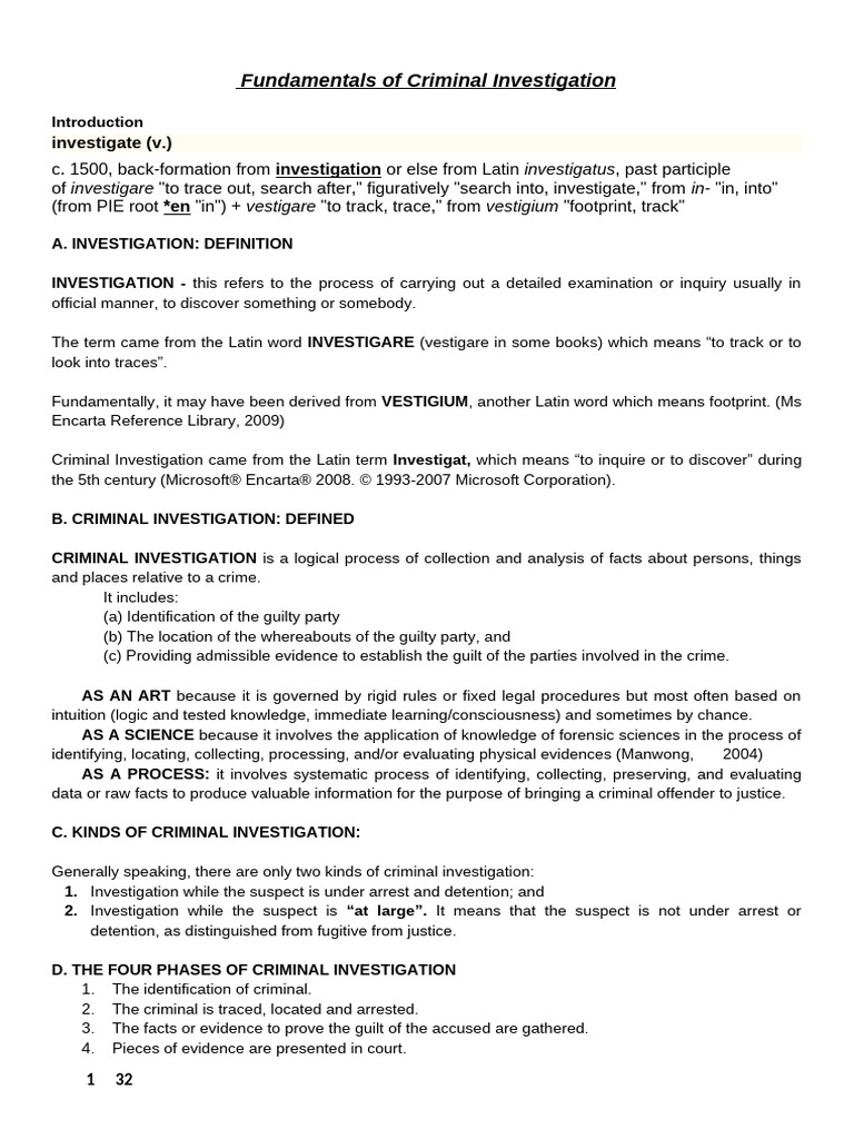 CDI 1 PART 1 Fundamental of Criminal Investigation | PDF