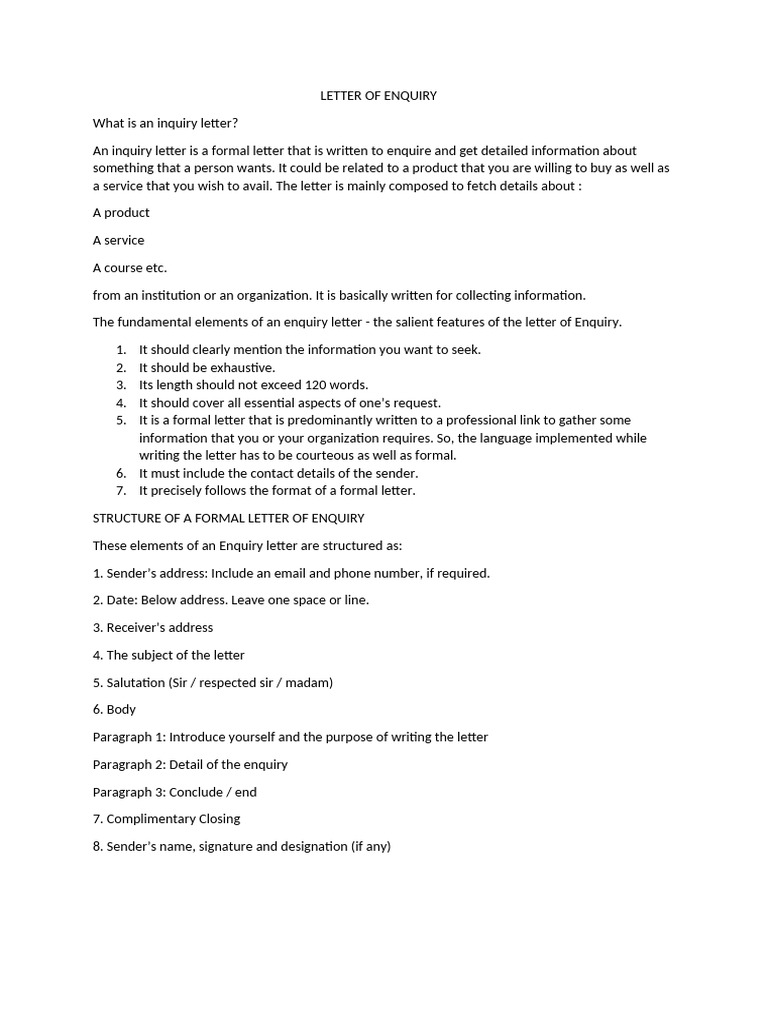 Letter of Enquiry | PDF