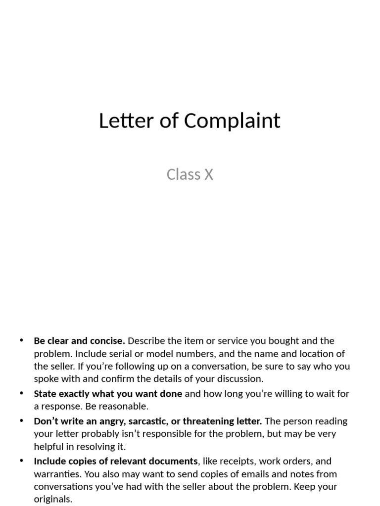 Letter of Complaint | PDF